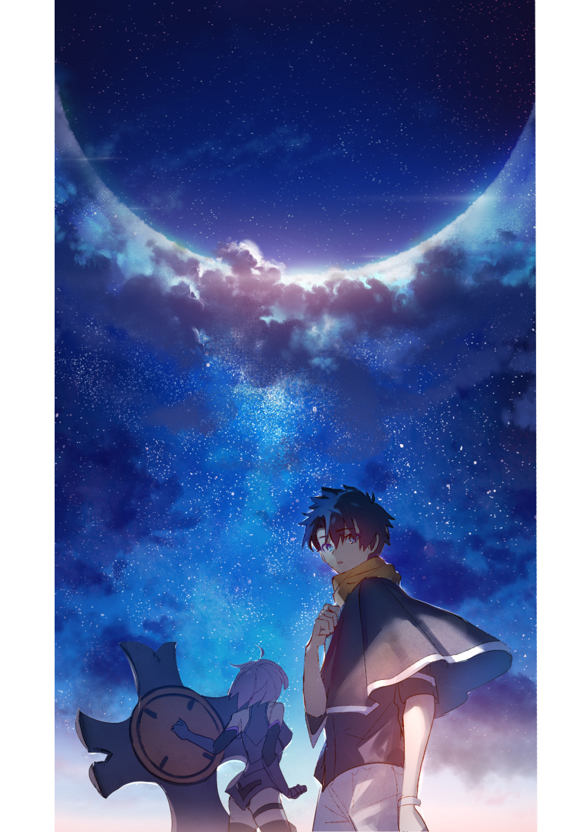 Safebooru - 1boy 1girl black hair blue eyes border clouds elbow gloves ...