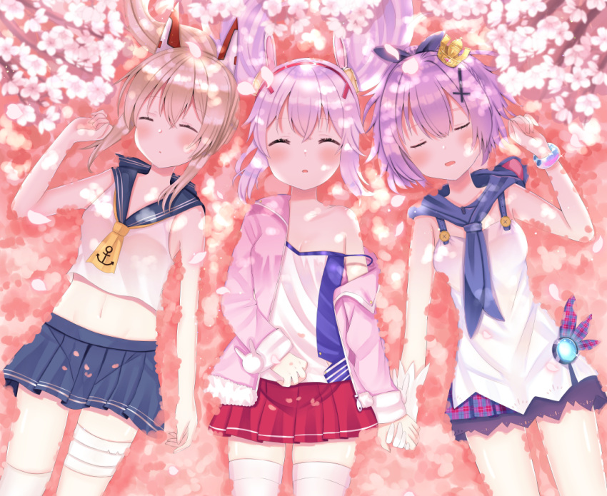 Safebooru - 3girls anchor symbol animal ears ayanami (azur lane) azur lane bandaged leg bandages ...