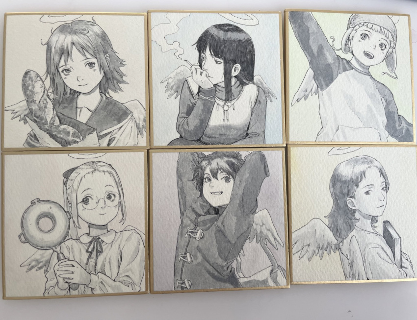 Safebooru - 6+girls angel angel wings bread commentary request ...