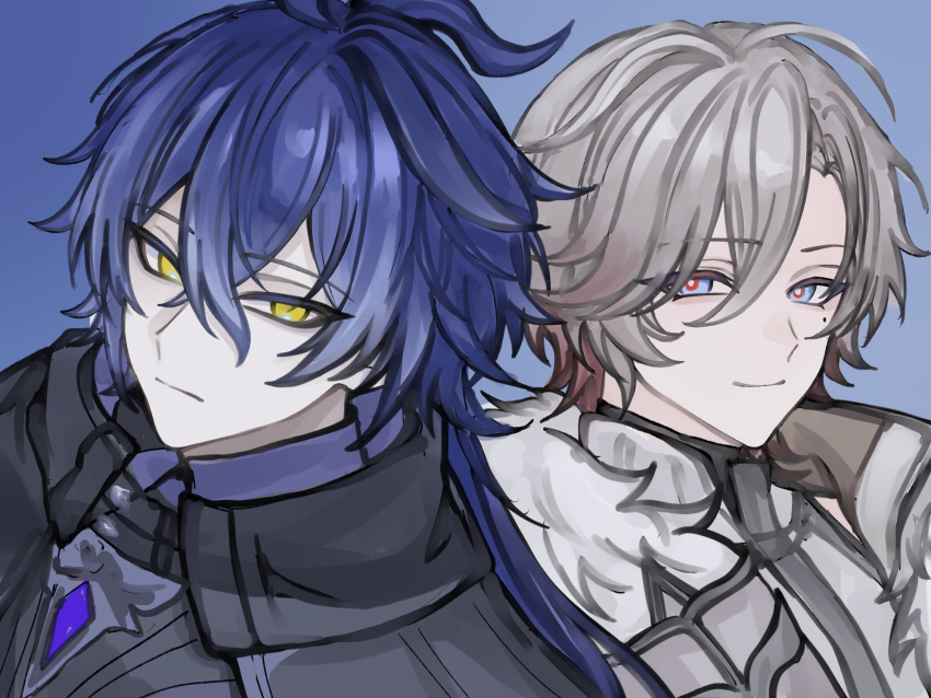 Safebooru - 2boys blue background blue eyes expressionless flins ...