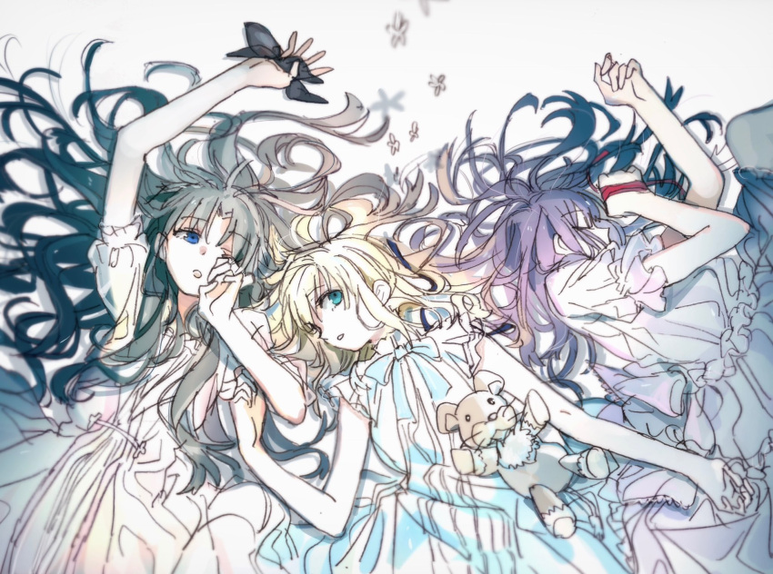 Safebooru - 3girls aqua eyes arm up artoria pendragon (fate) back bow ...