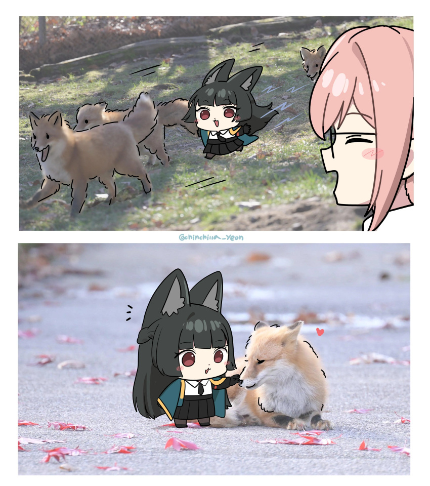 Safebooru - animal ears chasing fox fox ears glasses hoshimi miyabi ...