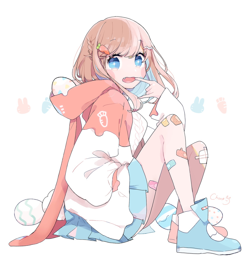 Safebooru - 1girl aran sweater bandaid bandaid on knee bandaid on leg bangs blue eyes blue ...