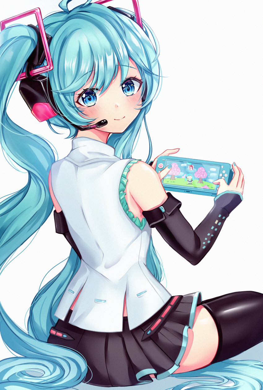 Safebooru - 1girl absurdres aqua eyes aqua hair bangs bare shoulders black skirt blue eyes blue ...