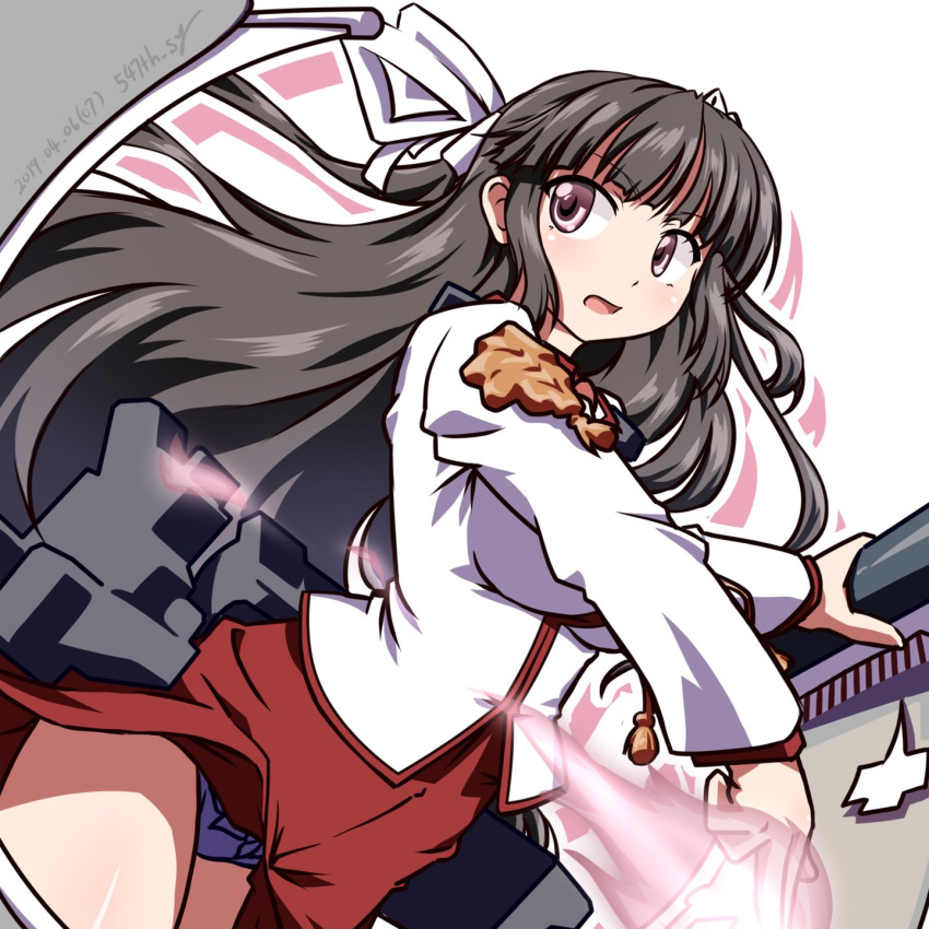 Safebooru - 1girl 547th sy black hair black panties blouse brown eyes cowboy shot dress shirt ...