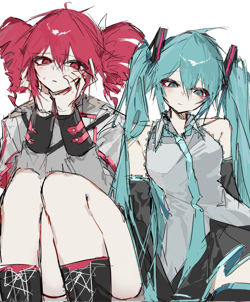 Safebooru - 2girls aqua eyes aqua hair aqua necktie black skirt black ...
