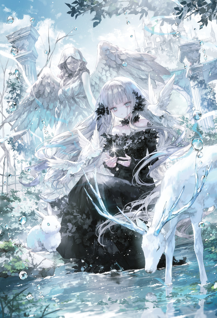 Safebooru - 1girl absurdres bird black choker black dress black flower ...