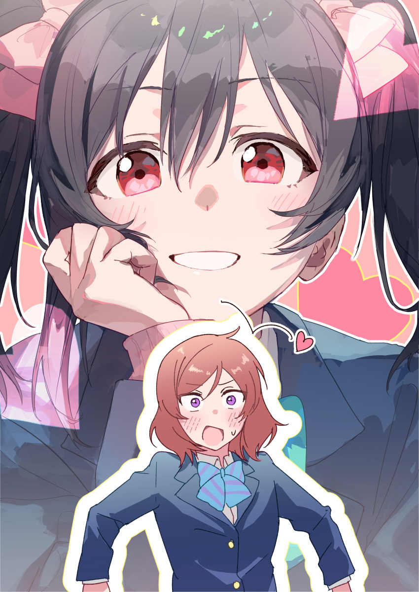 Safebooru - 2girls absurdres black hair blazer blue jacket blush bow ...