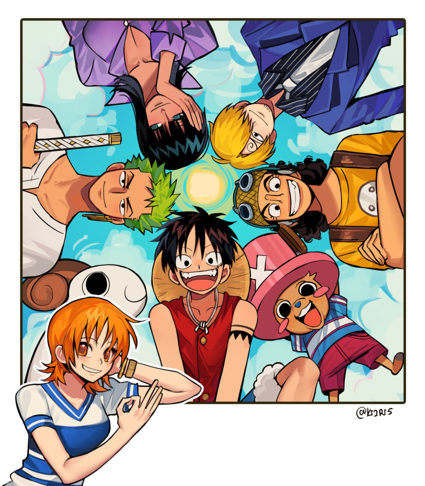 Safebooru - 2girls 5boys antlers black hair blonde hair blue sky blunt ...