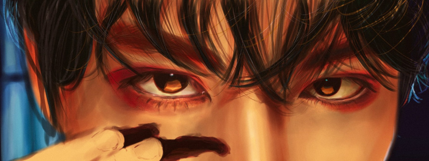 Safebooru - 1boy brown eyes commentary eye focus eyeliner eyeshadow ...