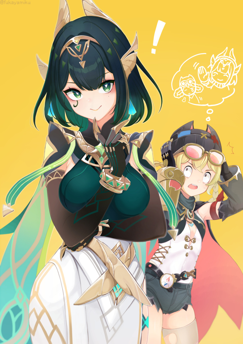 Safebooru - 2girls armor black gloves black hair black hat black shorts ...