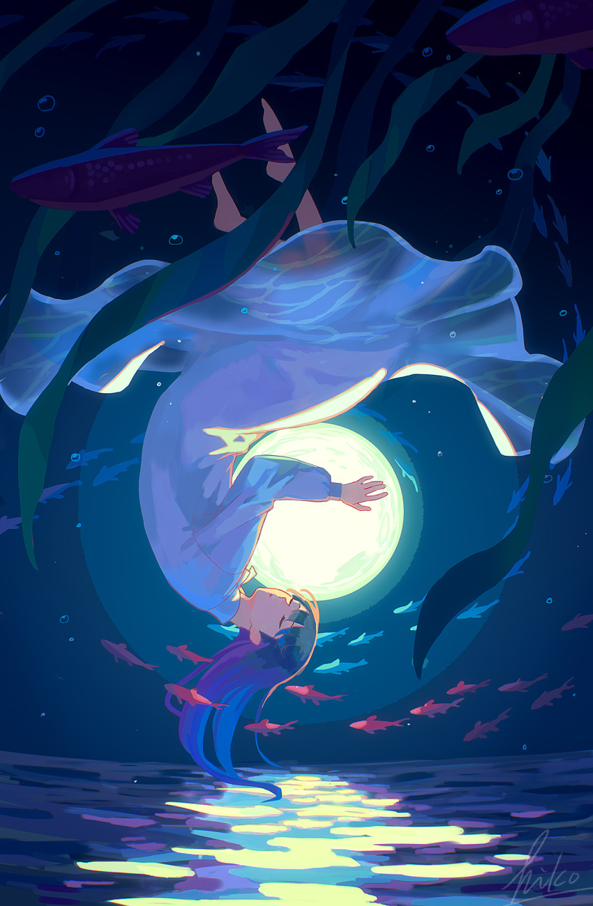 Safebooru - 1girl dress fish floating highres hiko (scape) holding long ...