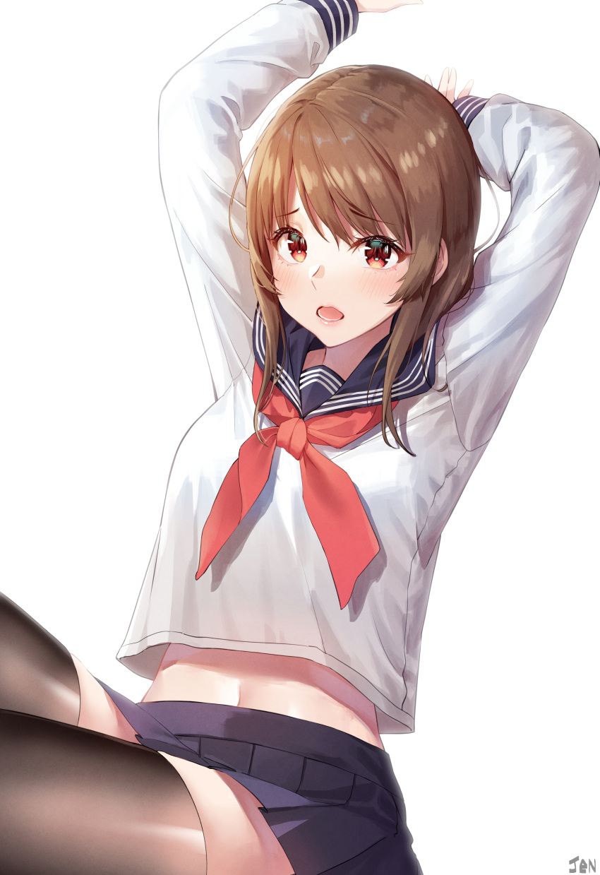 Safebooru - 1girl absurdres arjent arms up bangs black legwear black sailor collar black skirt ...