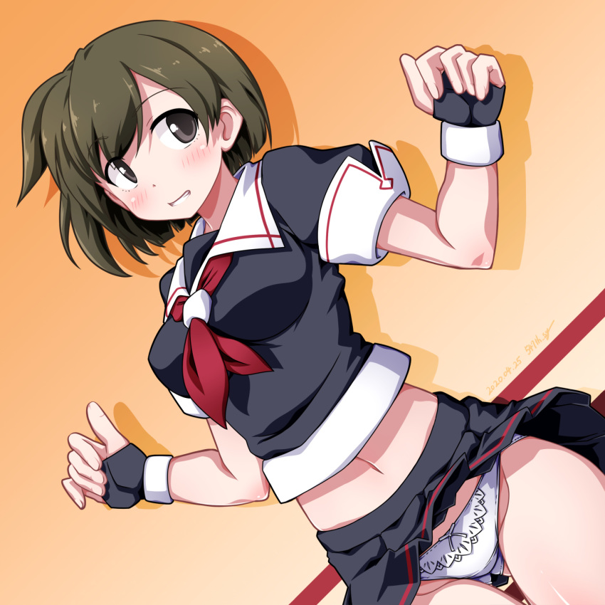 Safebooru - 1girl 547th sy bangs black gloves black hair black skirt blush breasts brown hair ...