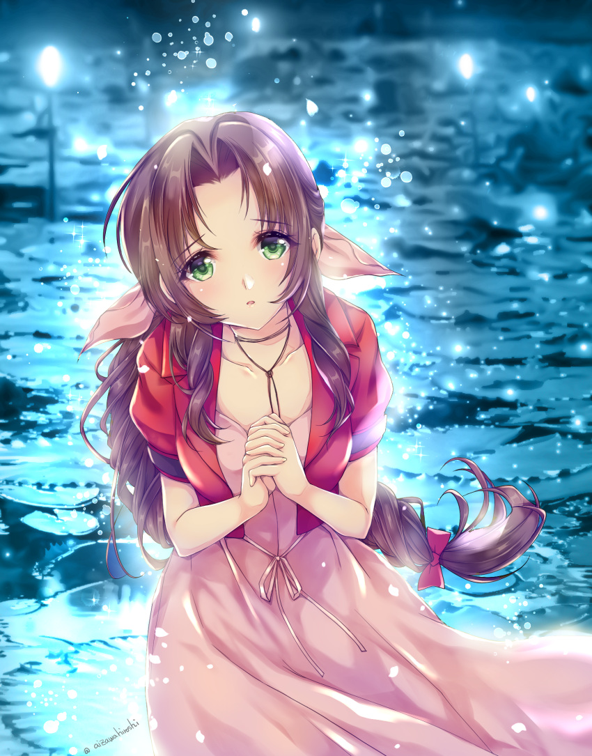 Safebooru - 1girl aerith gainsborough aizawa hiroshi bangs bow breasts brown hair collarbone ...