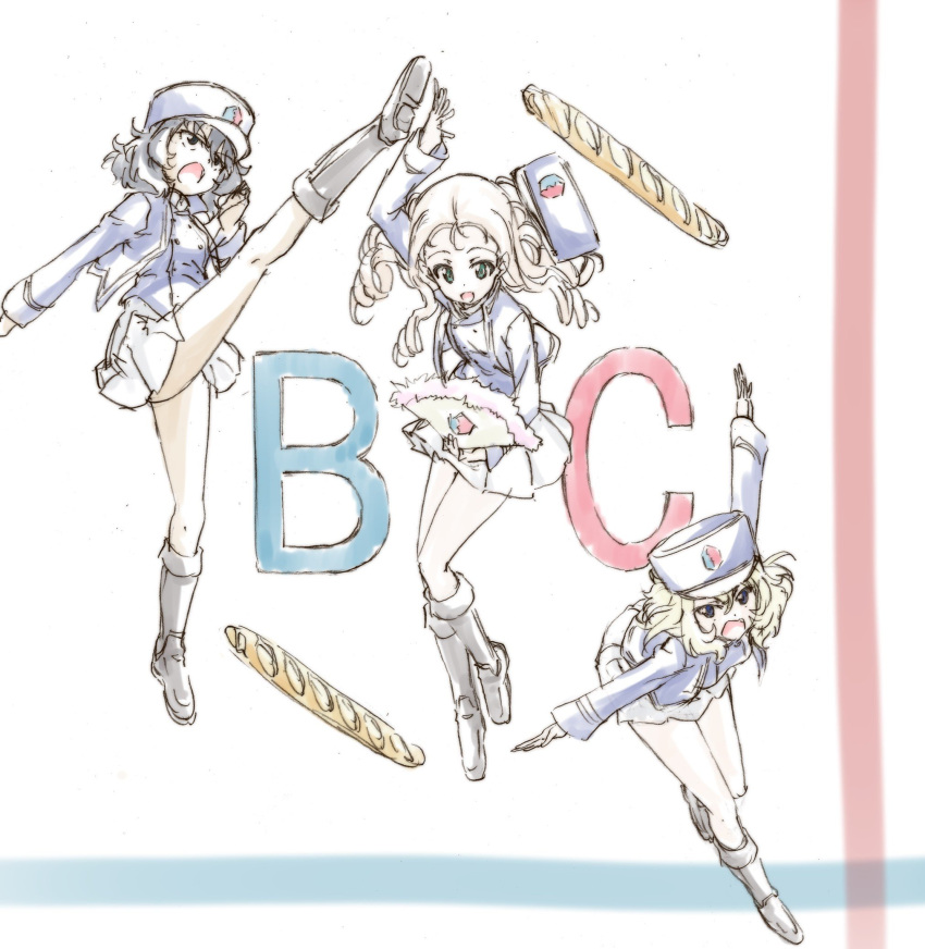 Safebooru - 3girls andou (girls und panzer) arms up baguette bangs bc freedom (emblem) bc ...