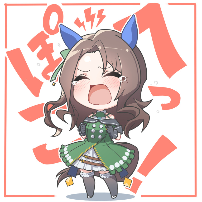 Safebooru - 1girl animal ears black gloves blush brown hair buttons chibi crying dress ear ...