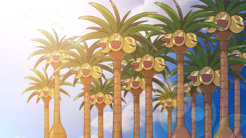 Safebooru - :d alolan exeggutor alolan form blue sky commentary ...