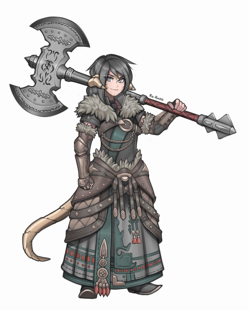 Safebooru - 1girl absurdres artist name au ra axe battle axe belt black hair chain choker ...