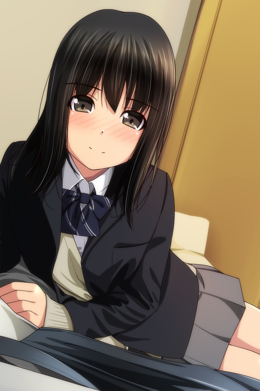 Safebooru - 1girl absurdres bangs black bow black hair black jacket blazer blush bow brown eyes ...