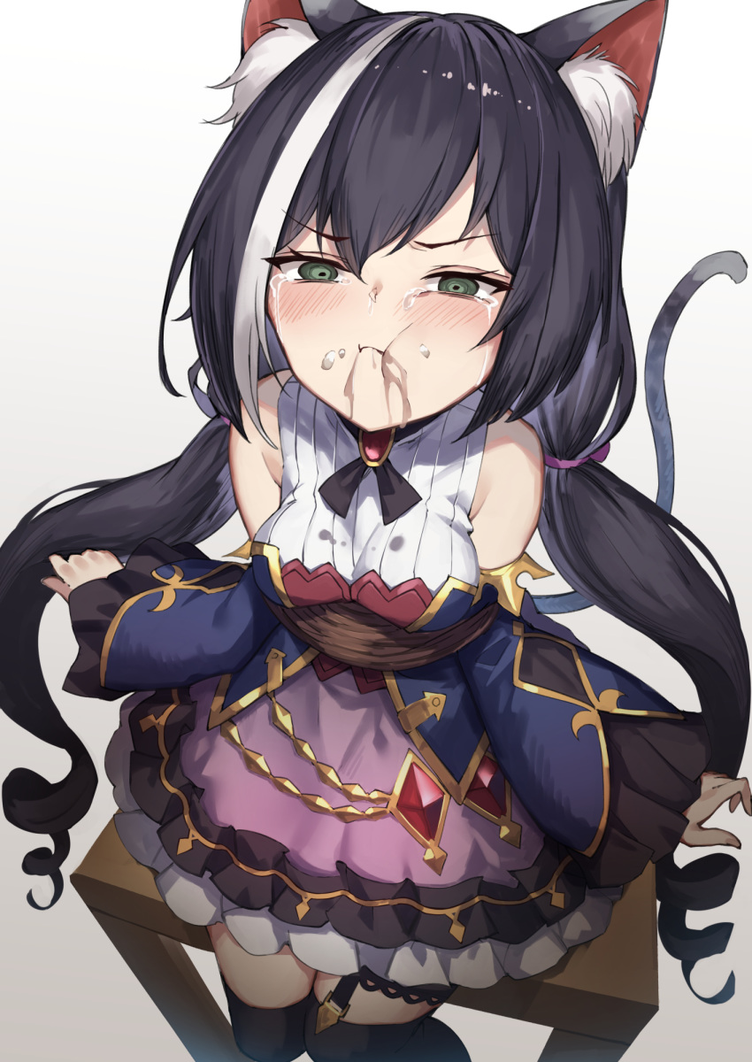 Safebooru - 1girl @ @ animal ear fluff animal ears black hair blush brooch cat ears cat tail ...