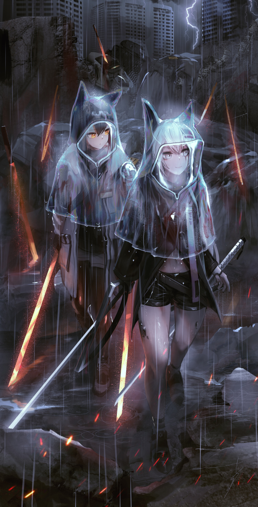 Safebooru - 2girls absurdres animal ear fluff animal ears arknights bandeau black capelet black ...