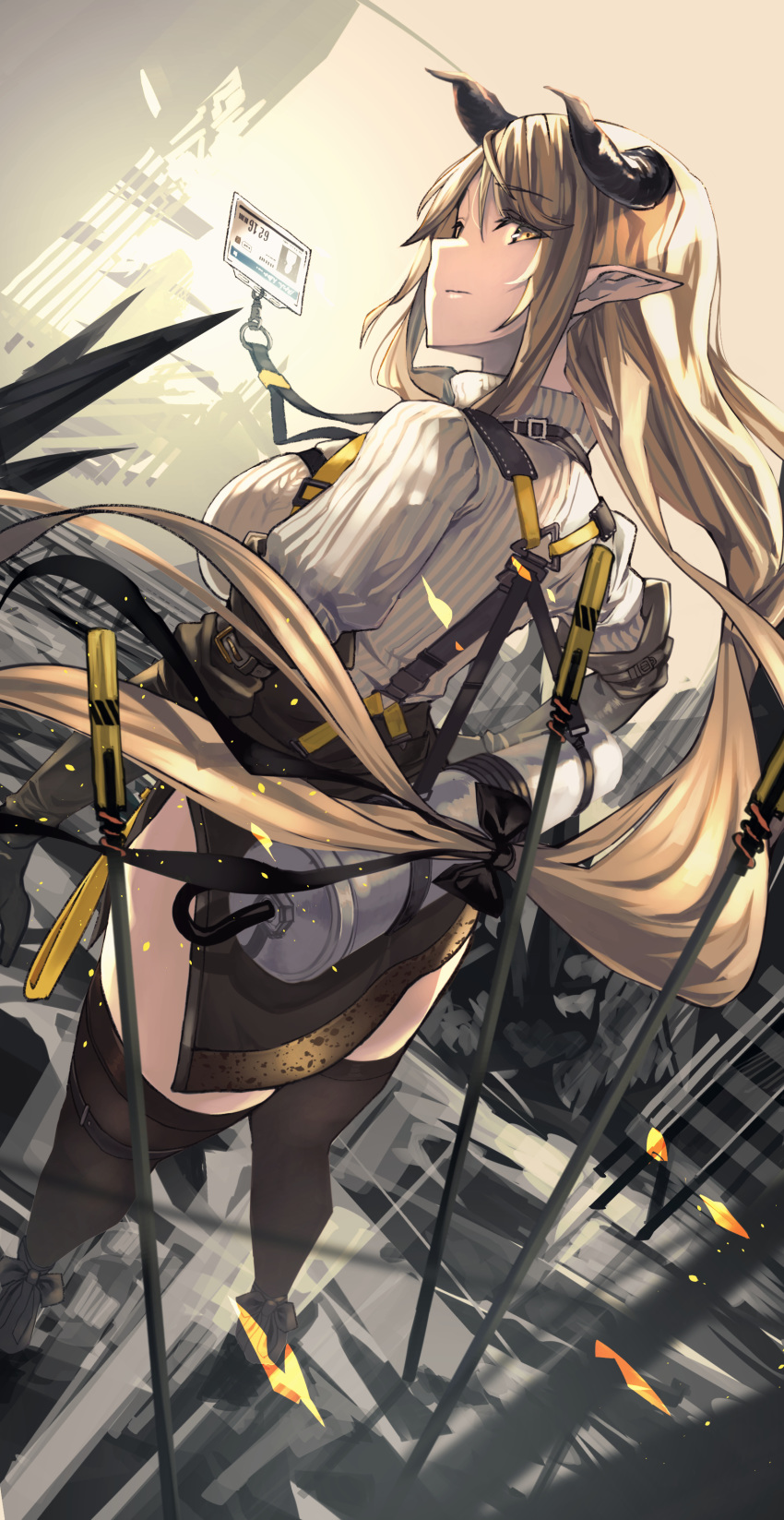 Safebooru - 1girl absurdres arknights back black legwear blonde hair ...