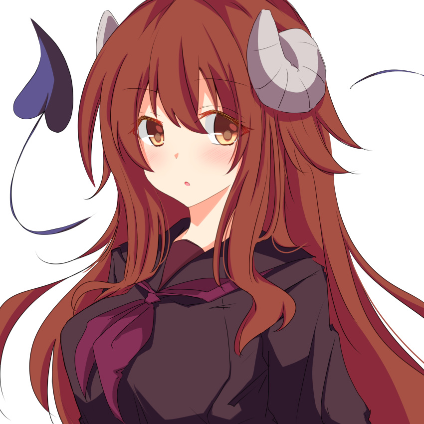 Safebooru - 1girl absurdres ahoge blush brown hair curled horns demon ...