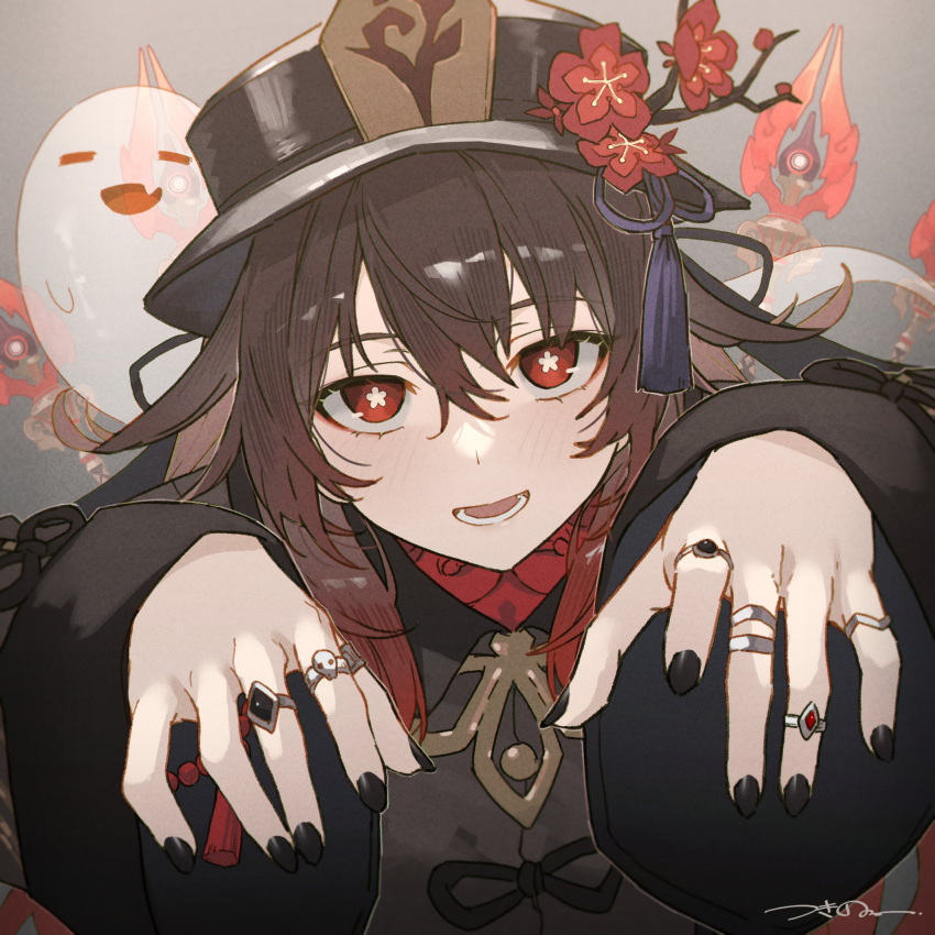 Safebooru - 1girl black headwear black jacket black nails blush brown hair chinese clothes ...