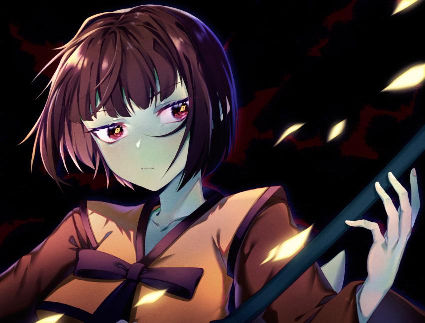 Safebooru - 1girl anaak jahad black background brown eyes brown hair ...