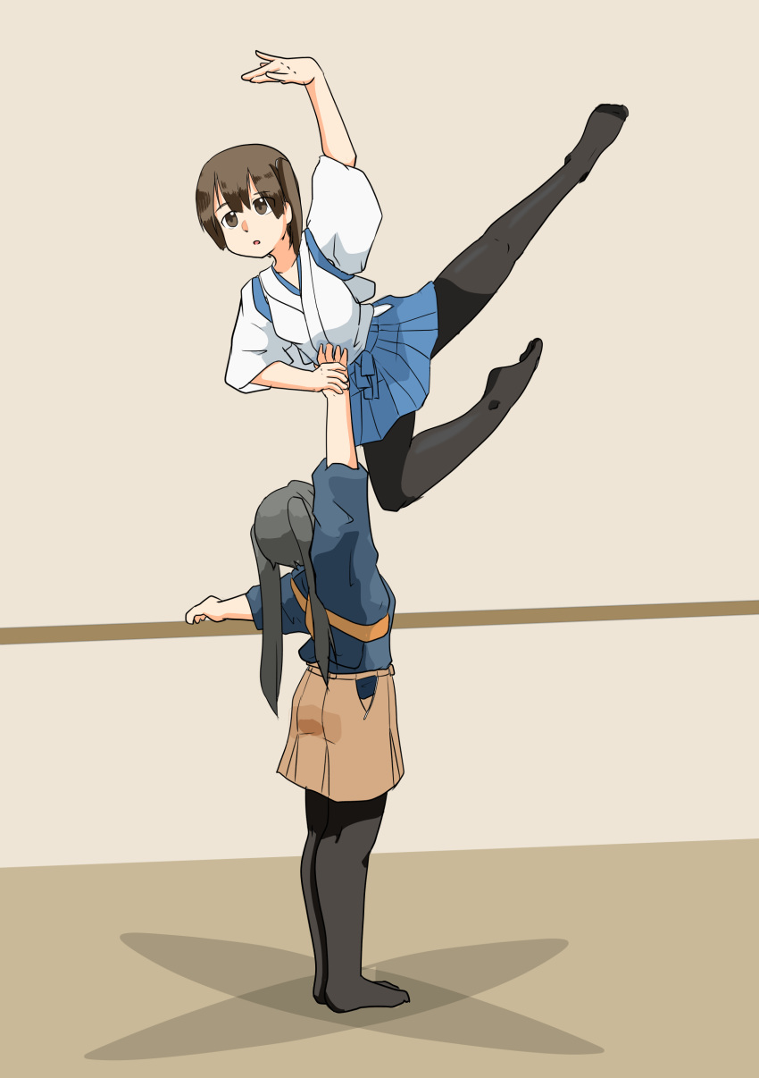 Safebooru - 2girls absurdres ballet brown hair dancing green hair hair ribbon highres itsuka acr ...