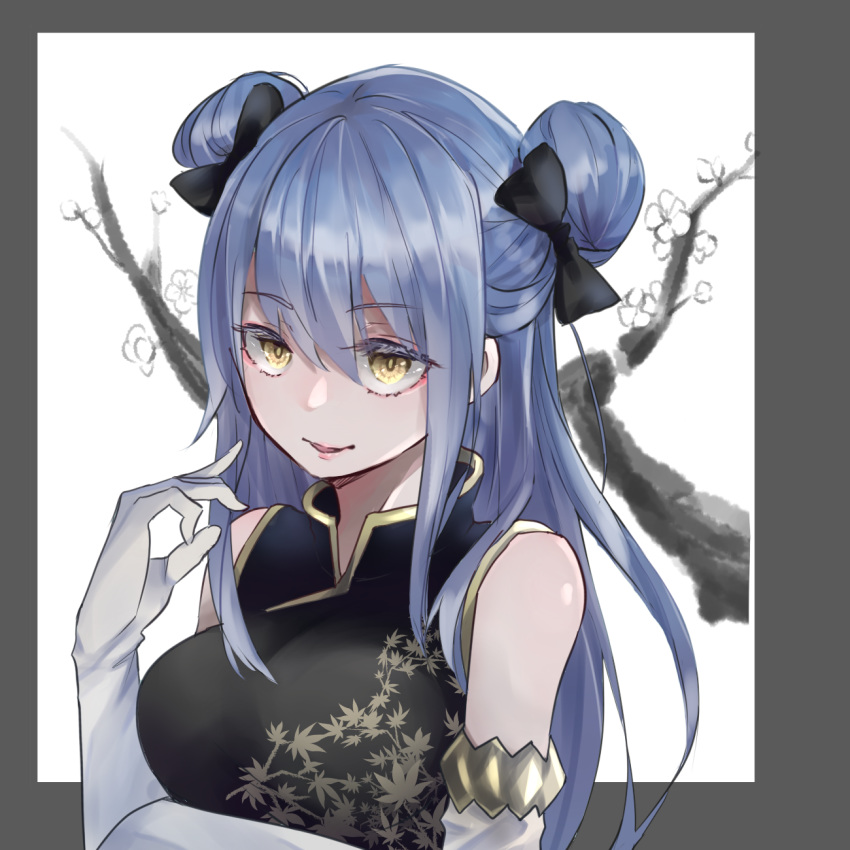 Safebooru - 1girl alternate breast size bangs black bow black dress blue hair bow china dress ...