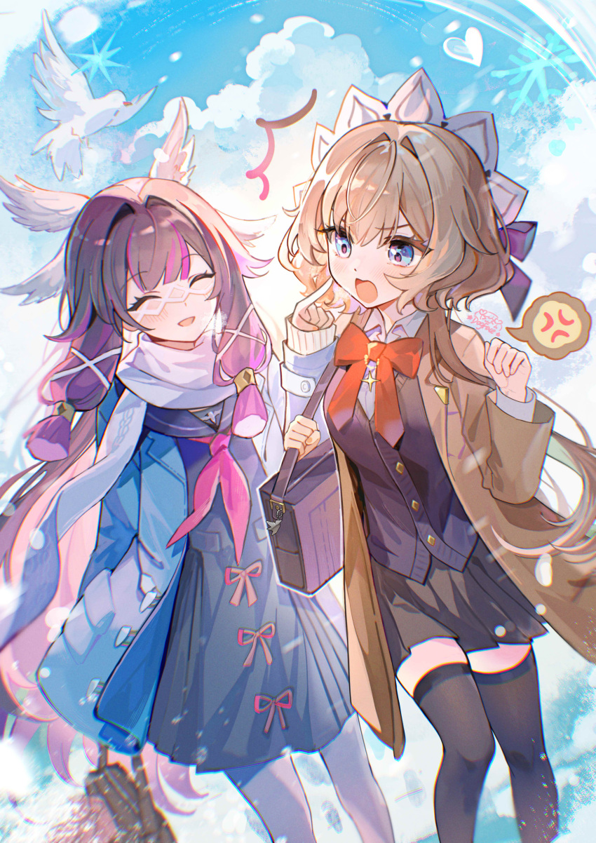 Safebooru - 2girls absurdres alternate costume anger vein bag black ...