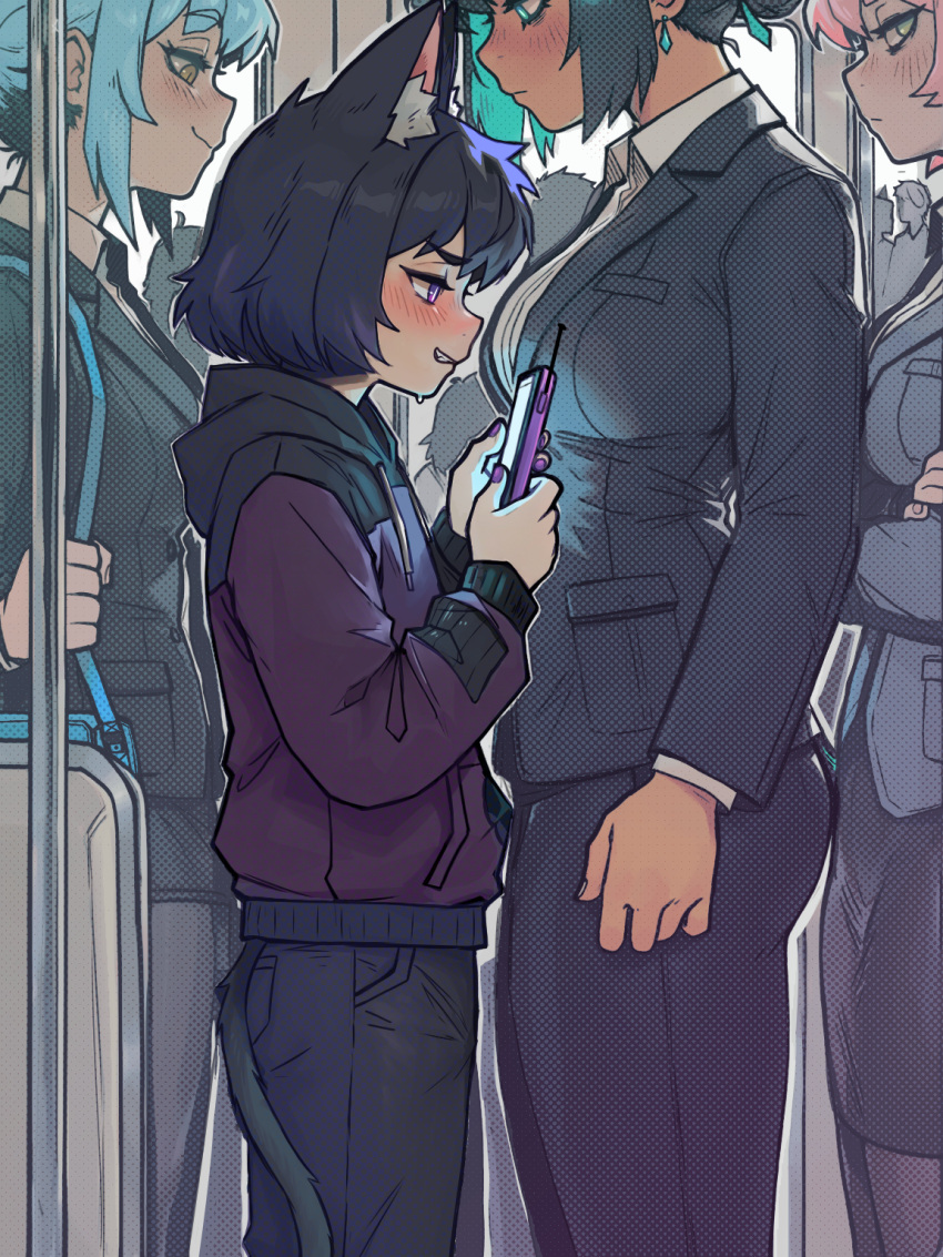 Safebooru - animal ear fluff animal ears blue hair blush breasts ...