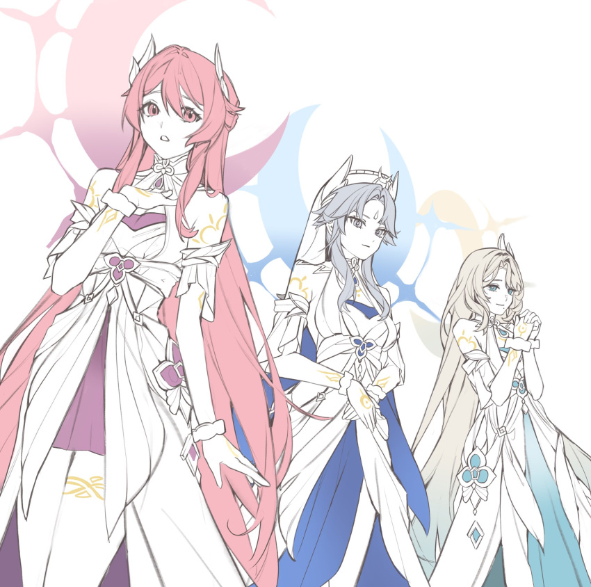 Safebooru - 3girls aria (genshin impact) bare shoulders blonde hair ...