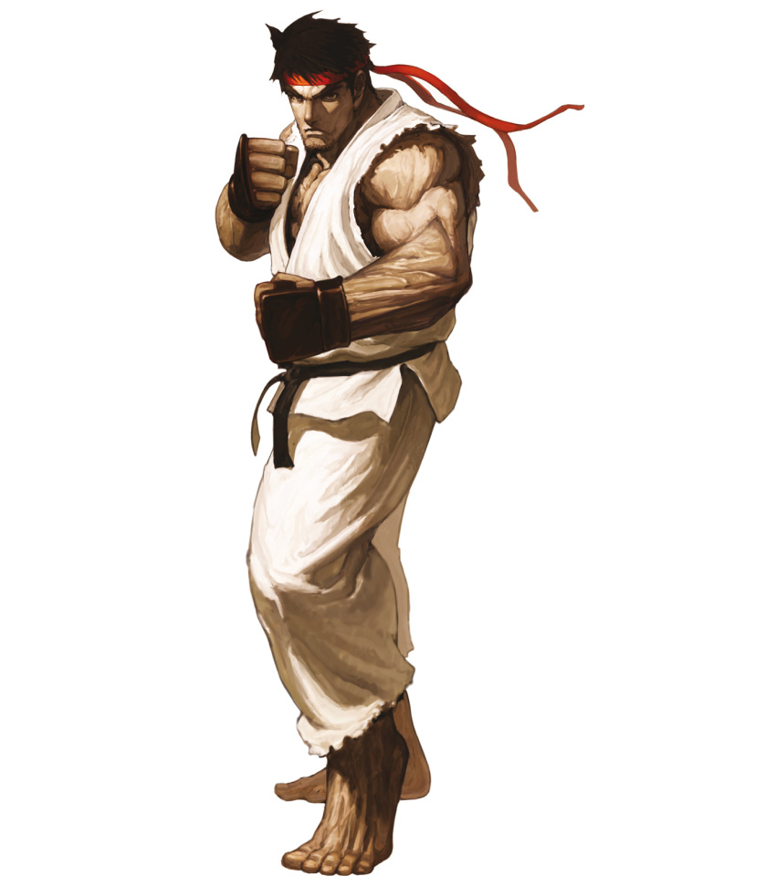 Safebooru - barefoot capcom dougi facial hair feet fighting stance ...