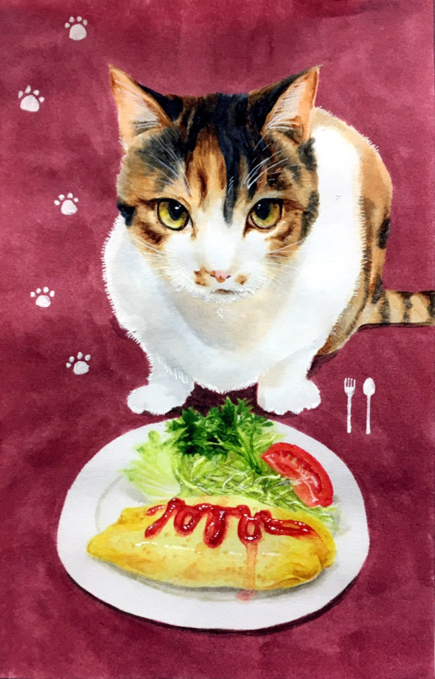 Safebooru - animal focus cat commentary request eating food food focus ...
