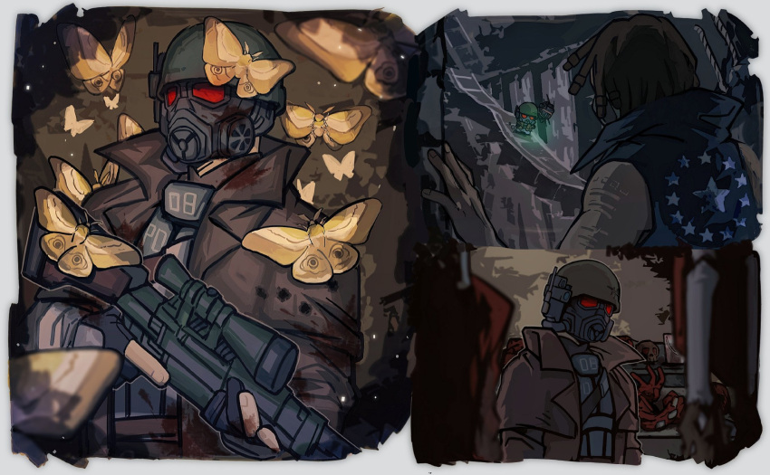 Safebooru - 1boy 1other black gloves blood blood on clothes border ...