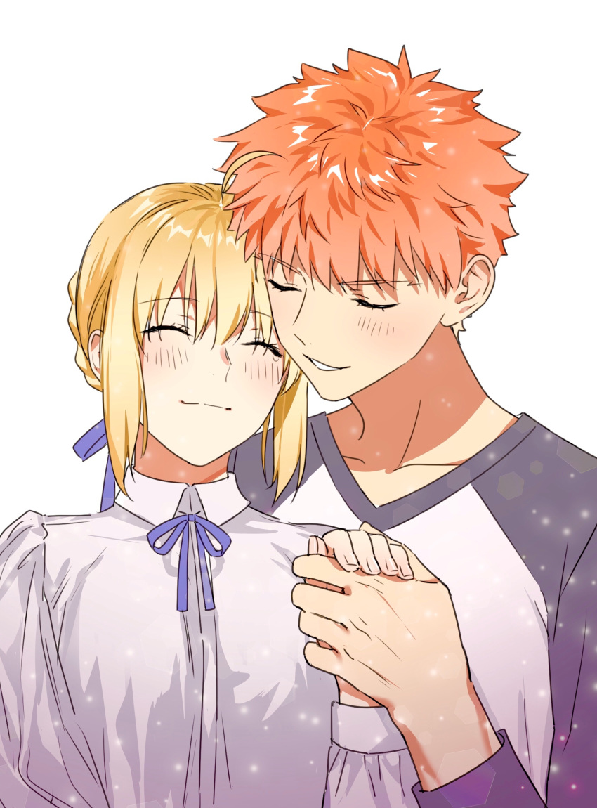 Safebooru - 1boy 1girl artoria pendragon (all) blonde hair blue ribbon bow closed eyes emiya ...