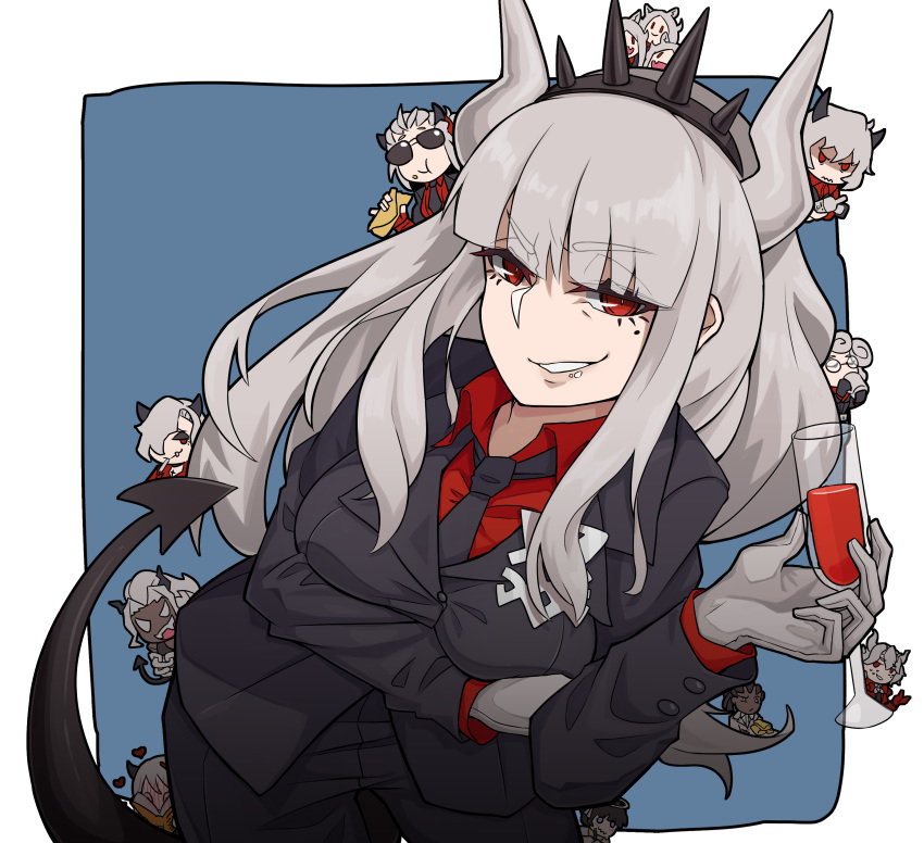 Safebooru - 1girl absurdres alcohol azazel (helltaker) bangs beelzebub (helltaker) black jacket ...