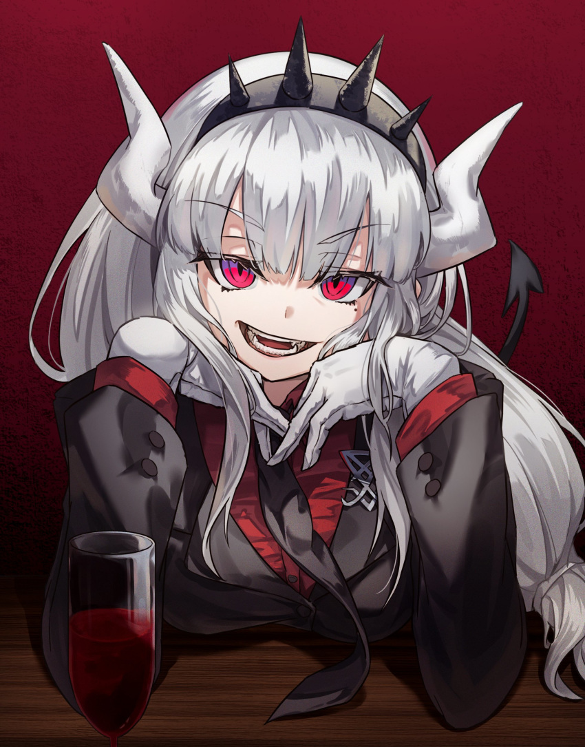 Safebooru - 1girl absurdres bangs blush breasts demon girl demon horns demon tail formal gloves ...