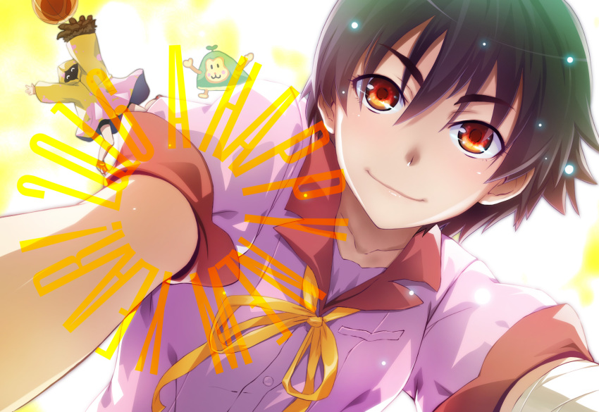 Safebooru - 1girl bakemonogatari bandaged arm bandages blush brown eyes ...