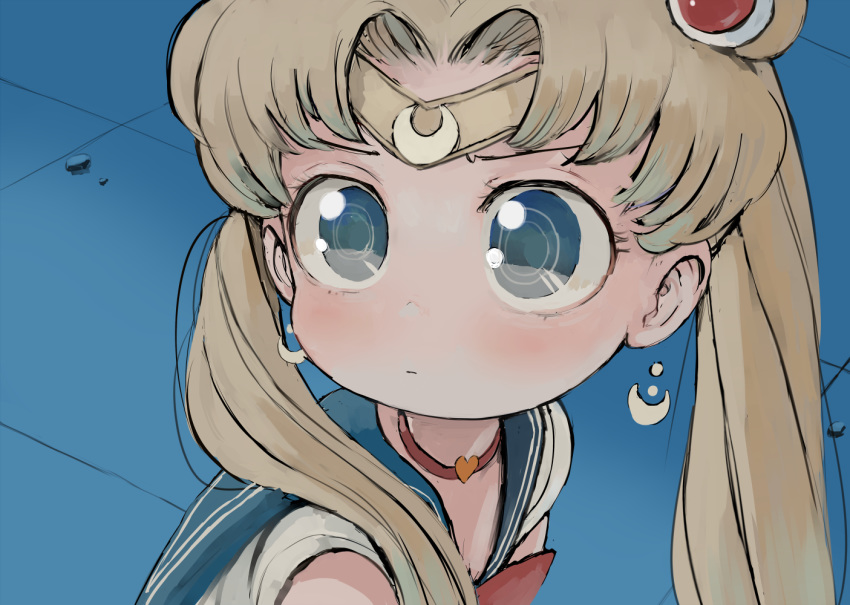 Safebooru - 1girl bangs bishoujo senshi sailor moon blonde hair blue background blue eyes blue ...