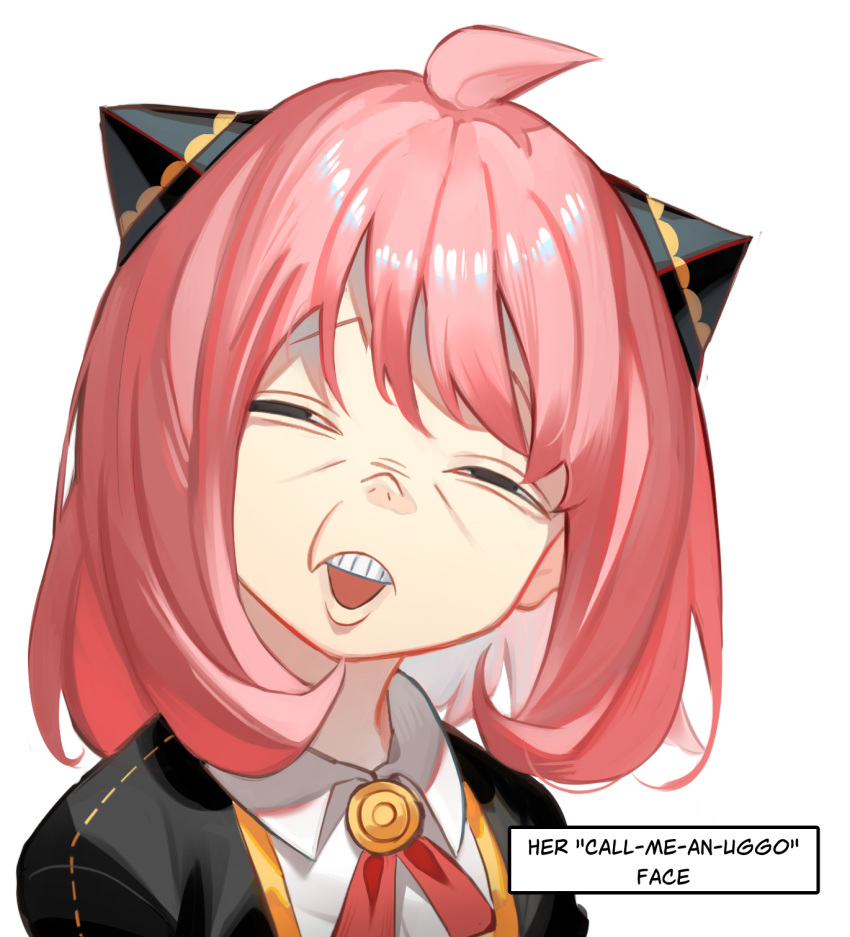 Safebooru - 1girl ahoge anya (spy x family) bangs black dress child closed eyes collared shirt ...