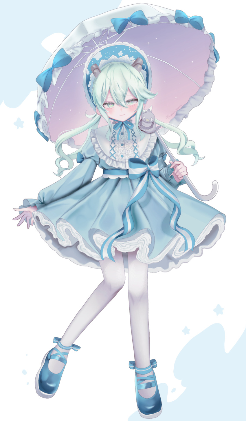 Safebooru - 1girl absurdres alternate costume animal on shoulder aqua ...