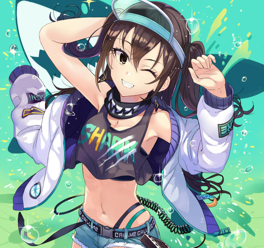 Safebooru - 1girl ashita (2010) bangs bare shoulders belt black eyes black tank top blue ...