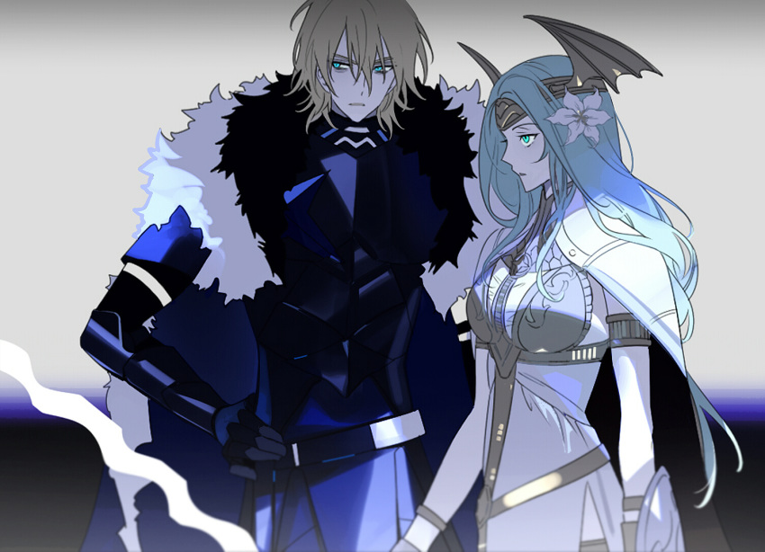 Safebooru - 1boy 1girl armor blonde hair blue cape cape dimitri ...