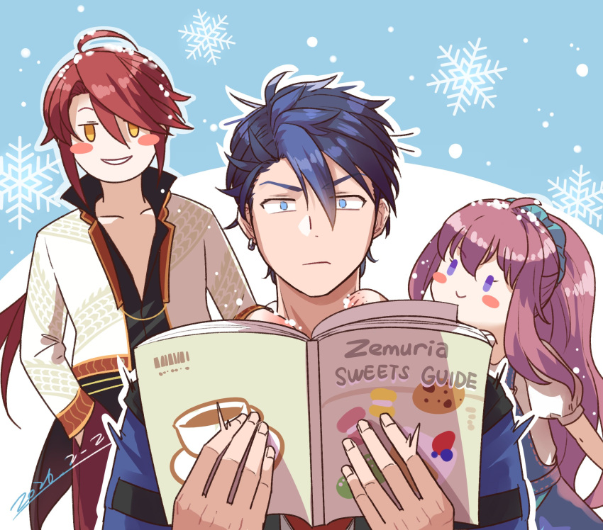 Safebooru - 1girl 2boys aaron wei ahoge aradonkey black hair blue eyes ...
