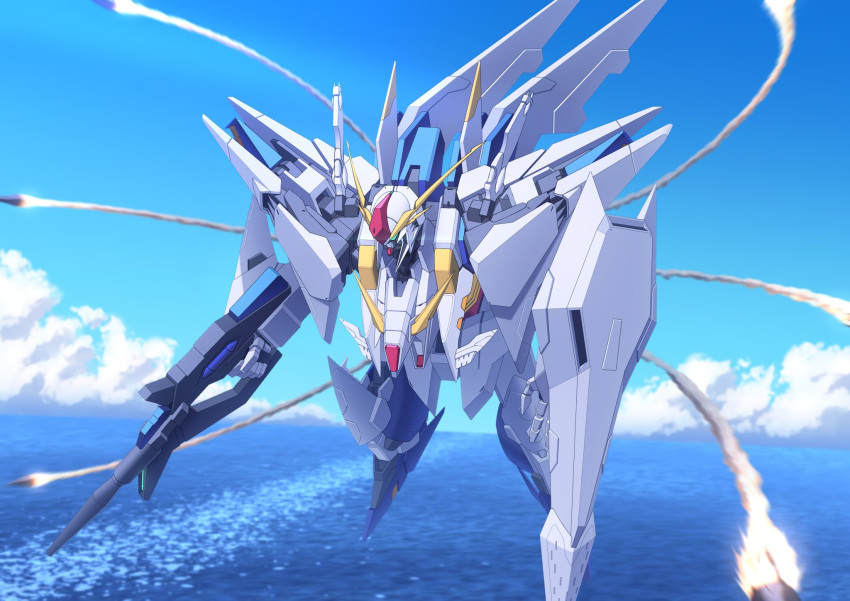 Safebooru - beam rifle clouds commentary request energy gun flying ...