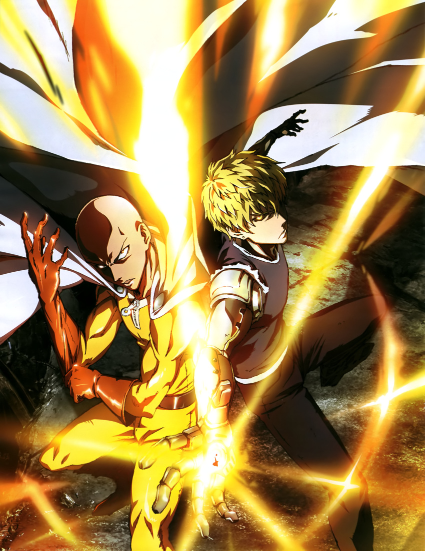 Safebooru - 2boys absurdres angry back-to-back bald blonde hair cape ...